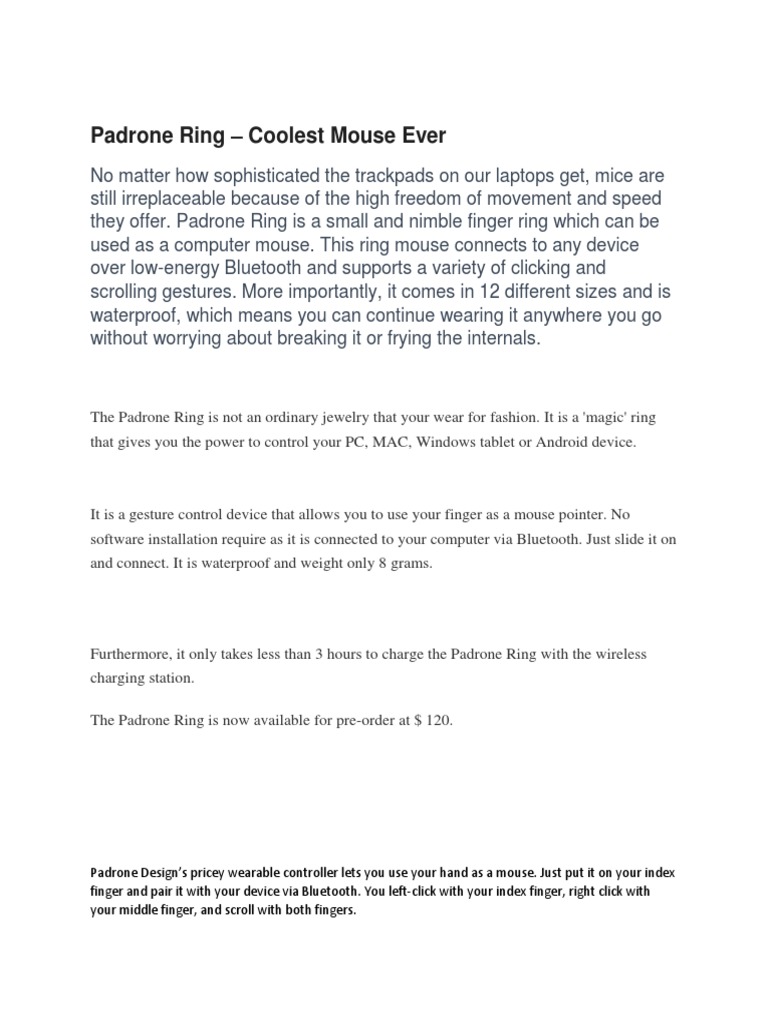 Control Your Computer with the Padrone Ring Mouse | PDF | Bluetooth ...