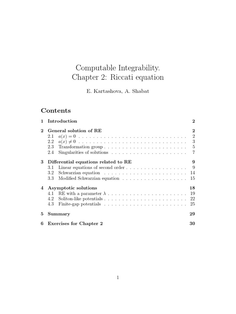 Computable Integrability. Chapter 2: Riccati Equation: E. Kartashova, A. Shabat | PDF | Ordinary ...