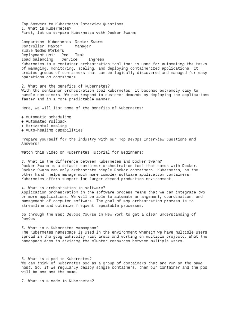 Answers To Kubernetes Interview Questions | PDF | Load Balancing ...
