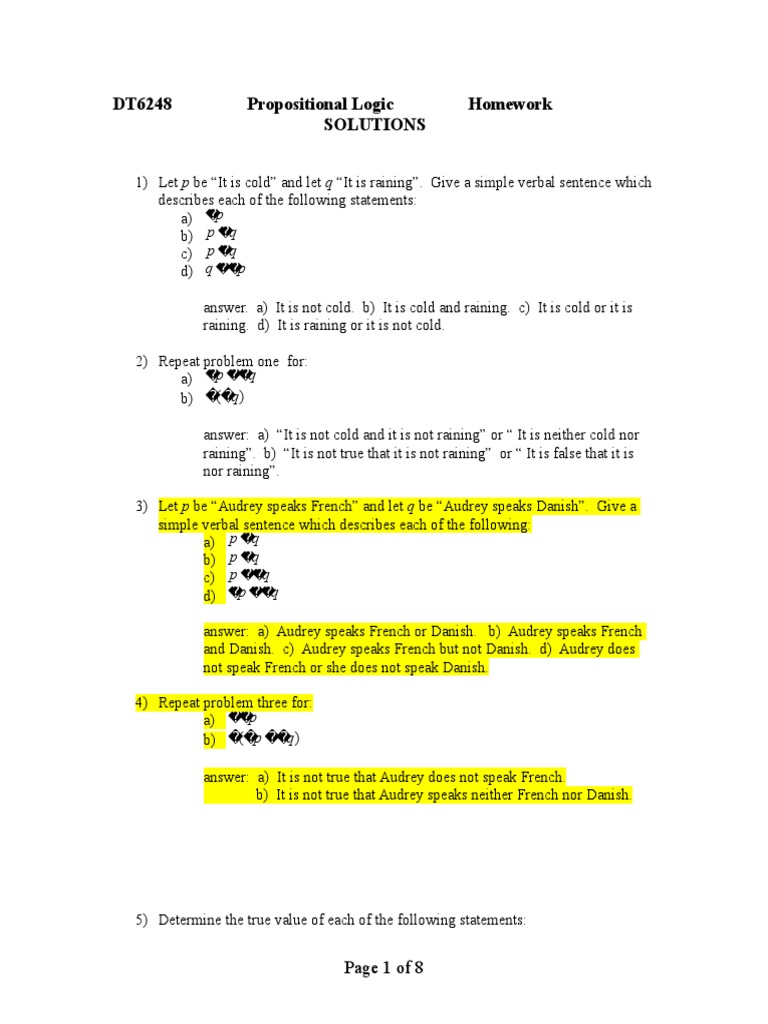 DT6248 Propositional Logic Homework Solutions | Download Free PDF ...