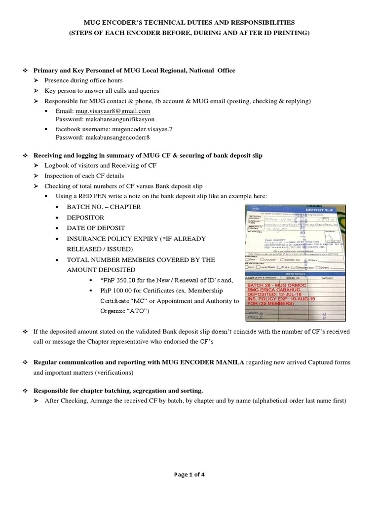 Mug Encoder'S Technical Duties and Responsibilities (Steps of Each ...