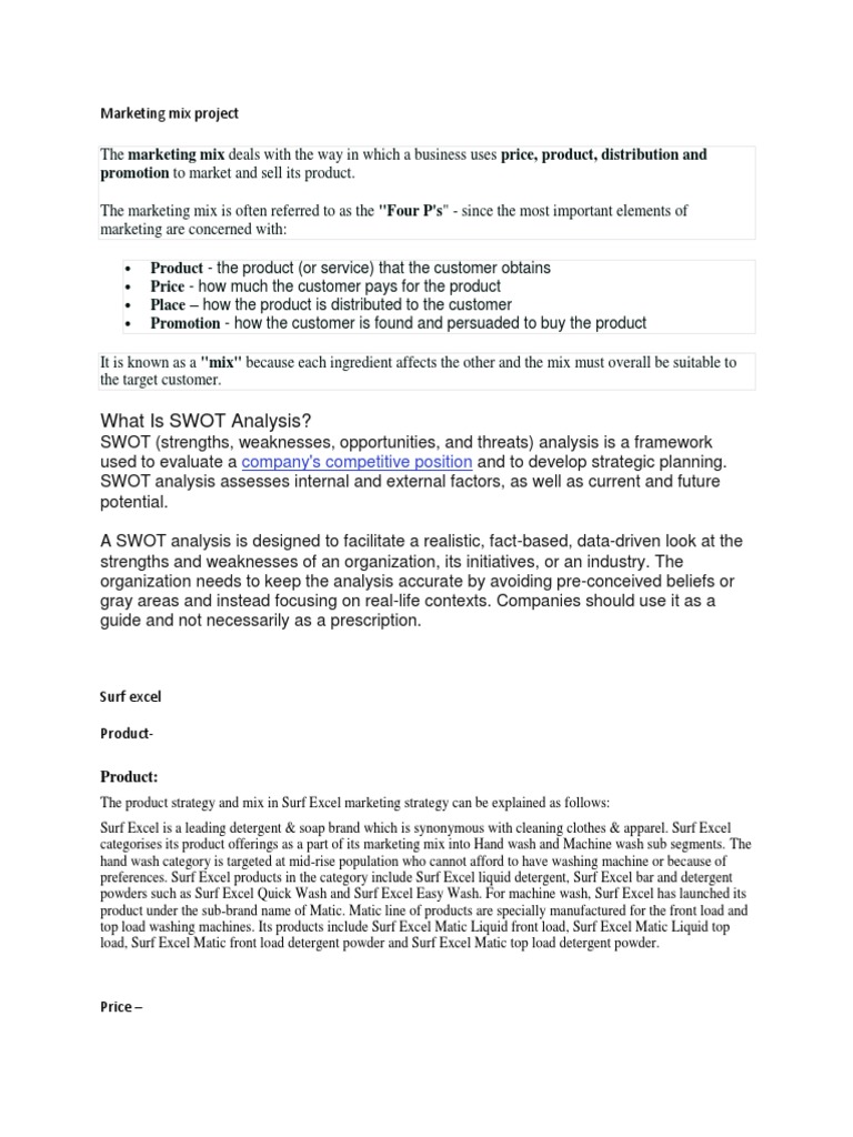 What Is SWOT Analysis?: Marketing Mix Project | PDF | Swot Analysis ...