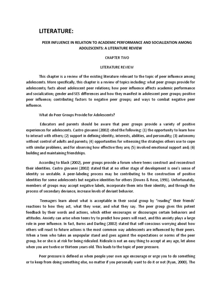 Related Literature (Study Habits/Peer Pressure) | PDF | Friendship ...