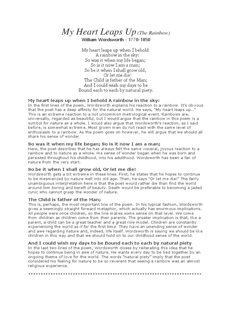Recitation - My Heart Leaps Up - The Rainbow | PDF | Poetry