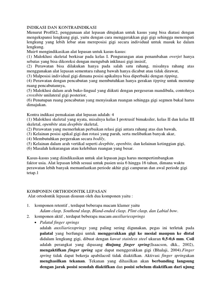 KOMPONEN DAN AKTIVASI ALAT ORTODONTIK LEPASAN | PDF