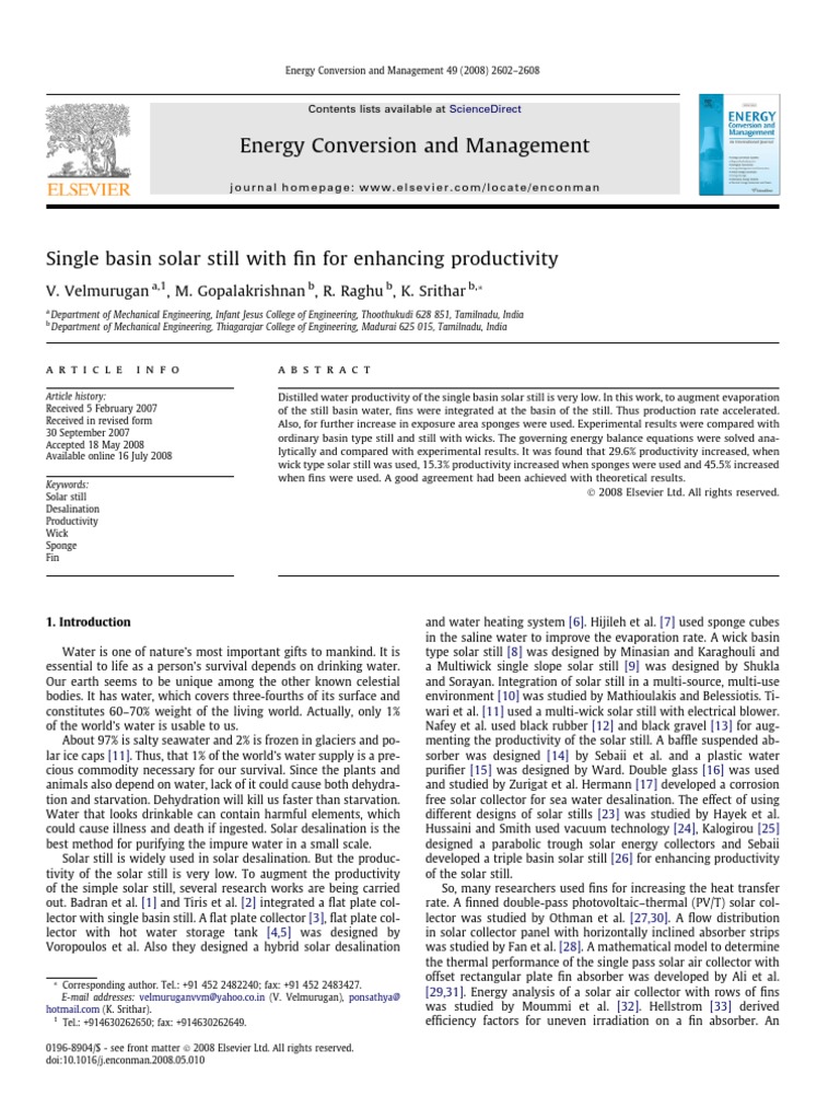 Enhancing Productivity of Single Basin Solar Still with Fin | PDF ...