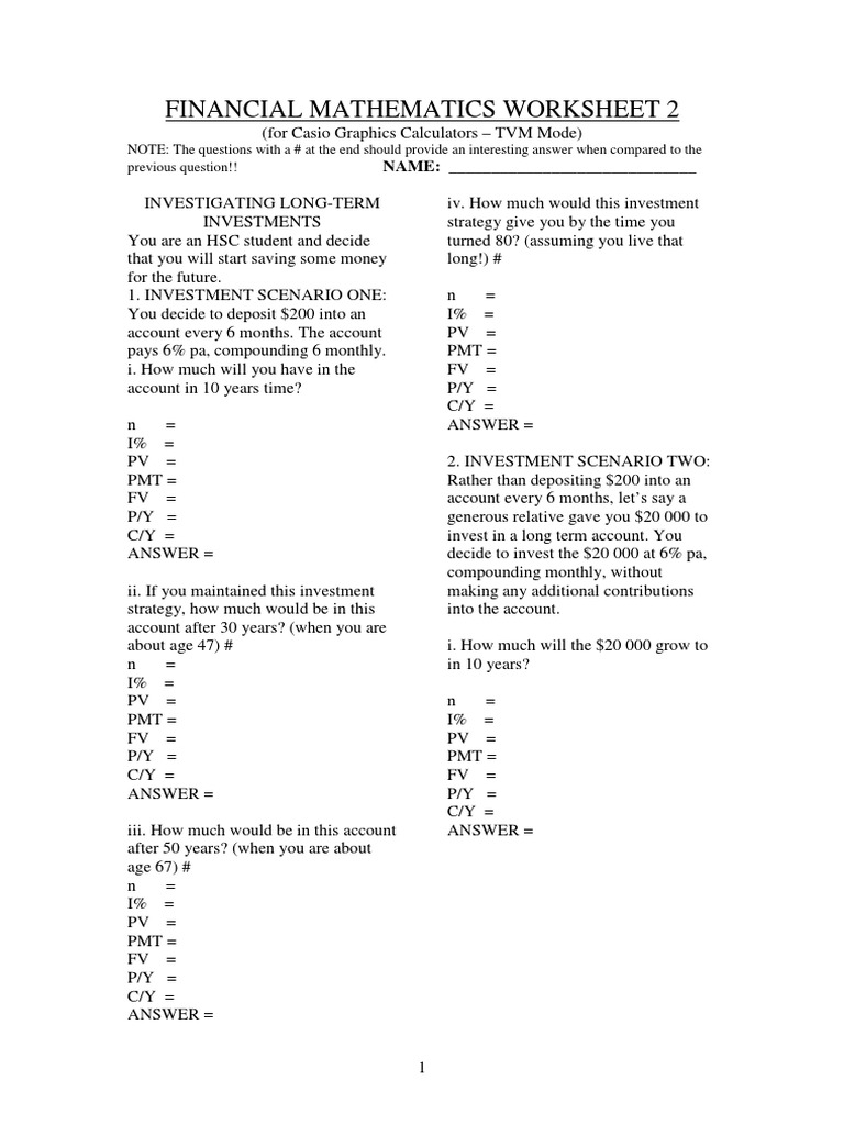 Financial Mathematics Worksheet 2: NAME | PDF | Interest | Financial ...