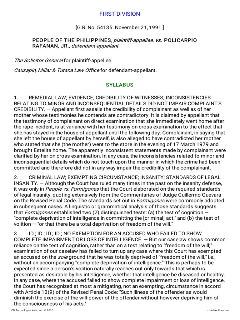 People v. Rafanan Jr.20160217-7988-Okou54 PDF | PDF | Insanity Defense ...