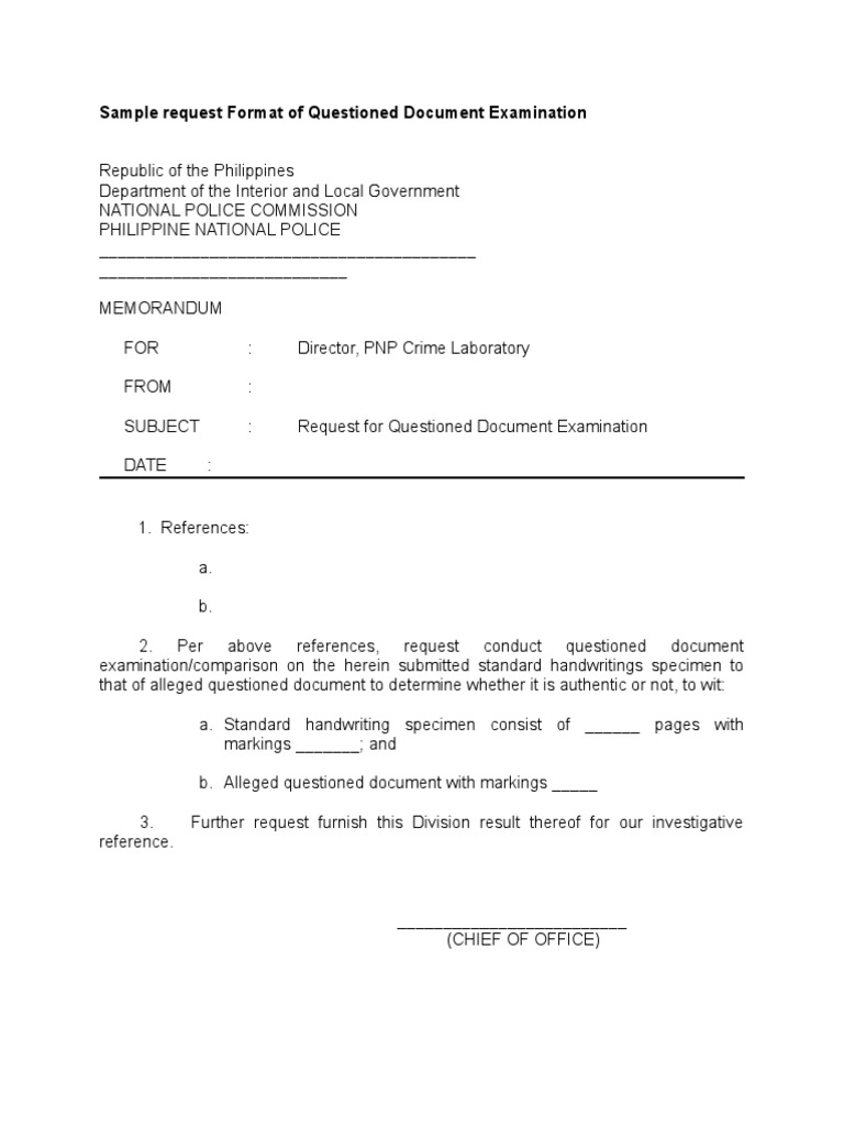 Questioned Document Examination Request | PDF | Finance & Money Management