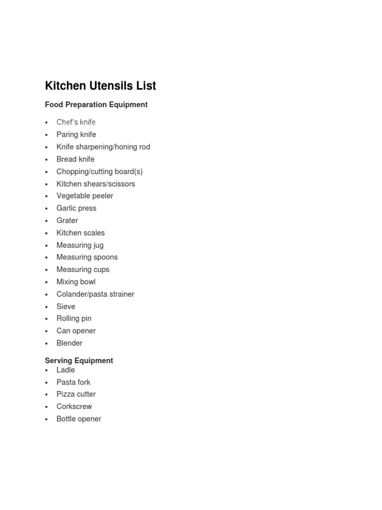 Kitchen Utensils List | PDF
