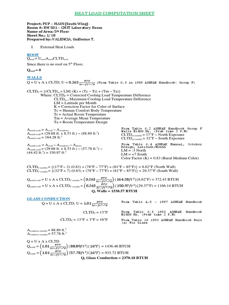 Heat Load Computation Sheet | PDF | Ventilation (Architecture ...