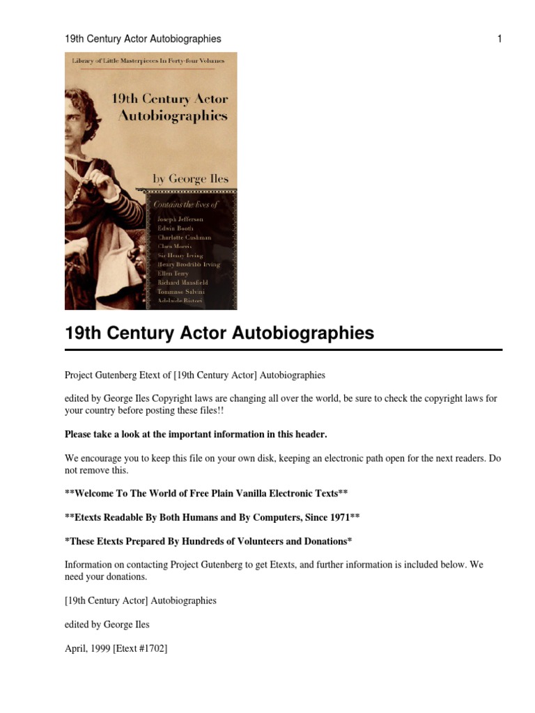 19th Century Actor Autobiographies | PDF | E Text | Royalty Payment