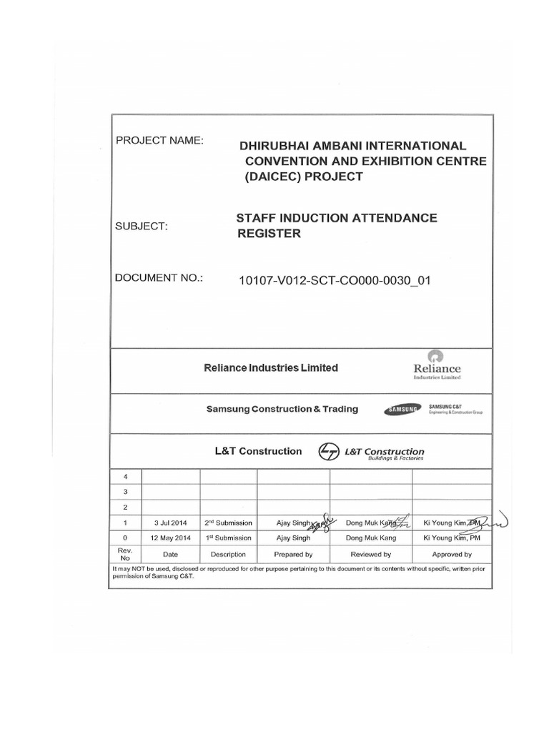 HSE Induction Attendance Register | PDF