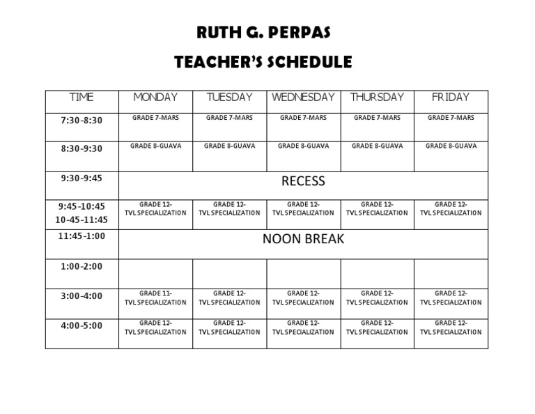 Teacher's Weekly Schedule | PDF