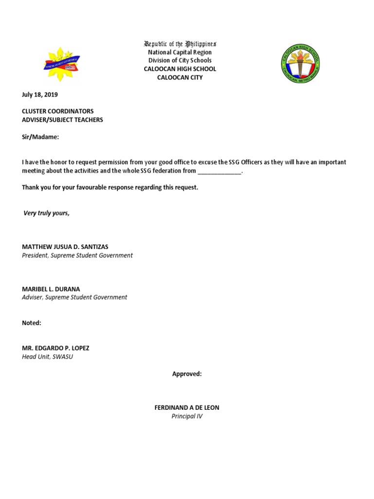 Excuse Letter Sample | PDF | Metro Manila | Philippines