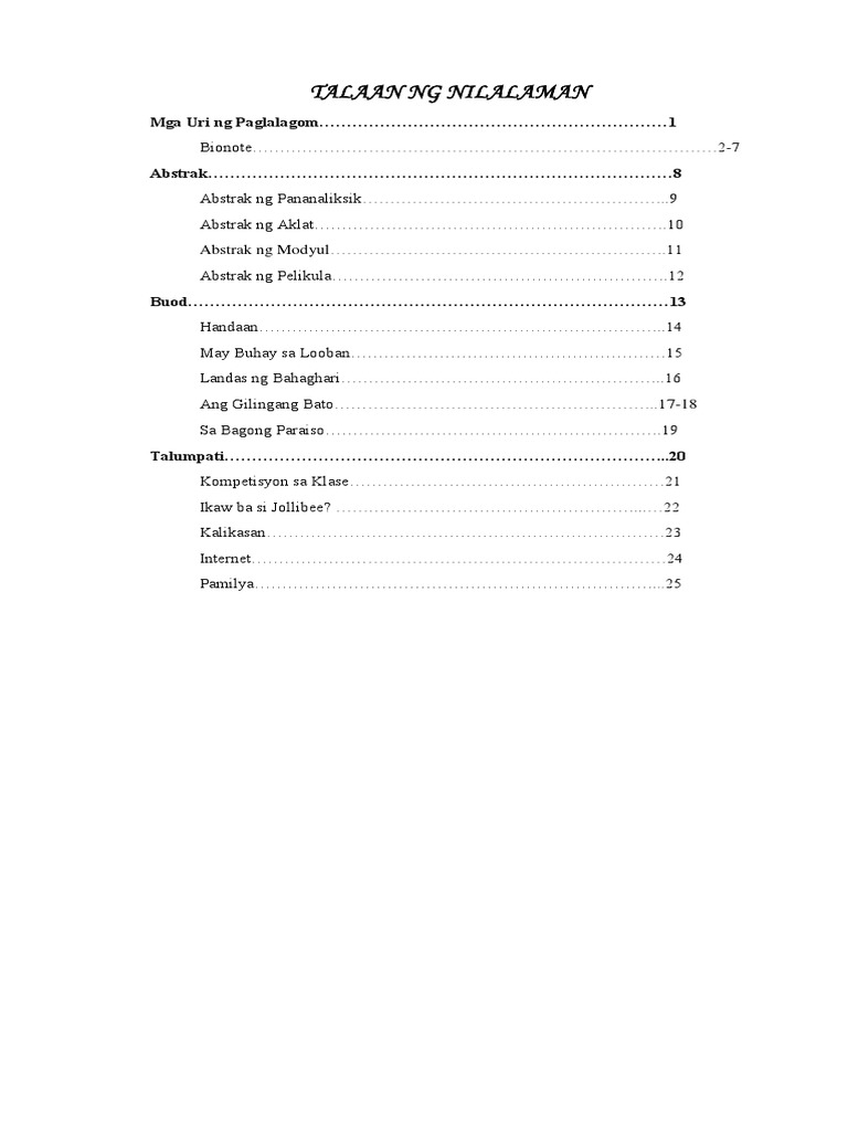 Talaan NG Nilalaman | PDF