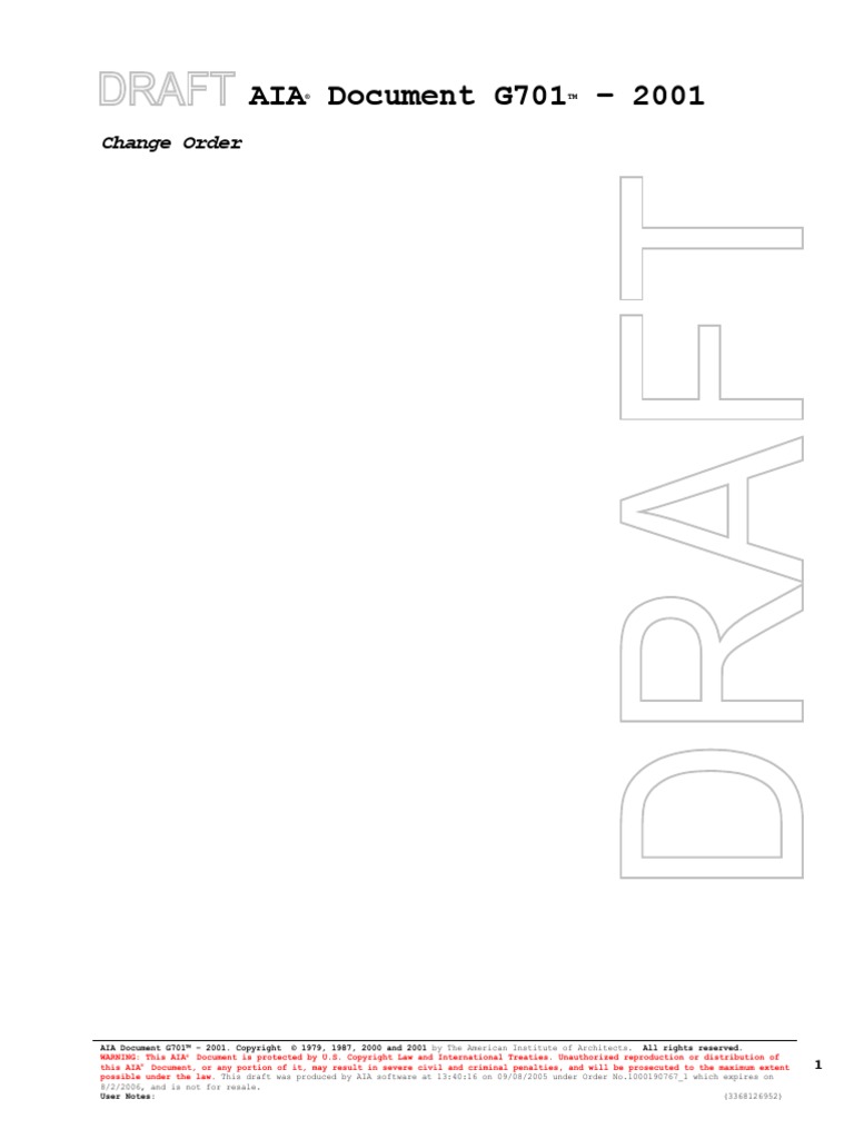 AIA Document G701 - 2001: Change Order | PDF | Copyright Law Of The ...