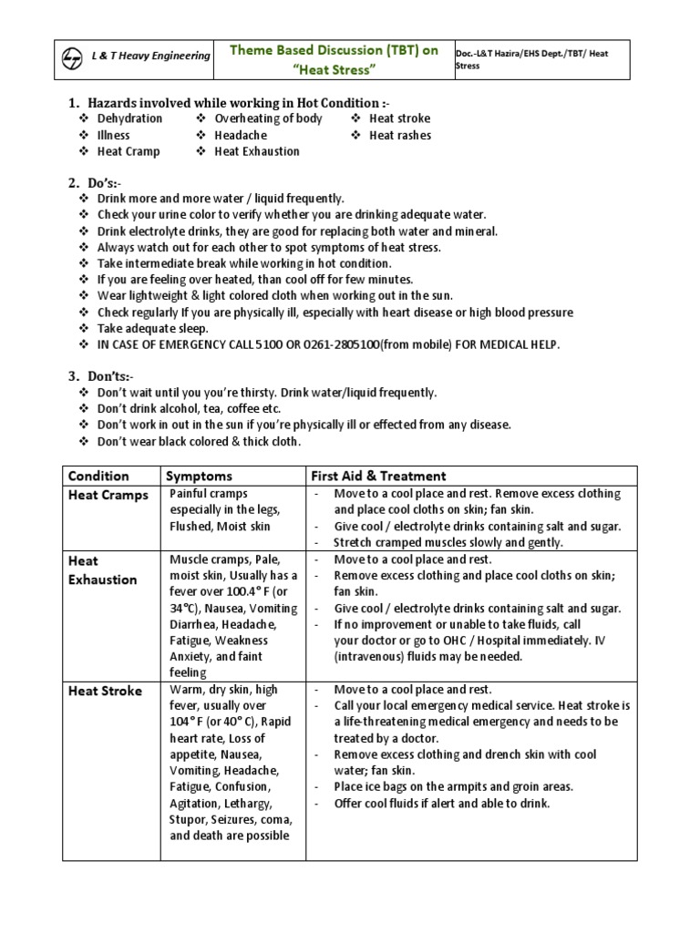 Theme Based Discussion (TBT) - Heat Stress | PDF | Hyperthermia | Drink