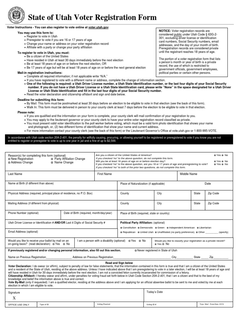 Utah Voter Registration Guide | PDF | Voter Registration | Group ...