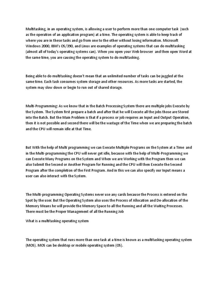 Multitasking | PDF | Process (Computing) | Operating System Multitasking | PDF | Process (Computing) | Operating System