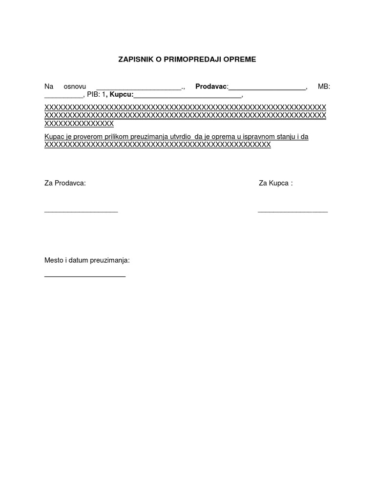 Zapisnik o Primopredaji Opreme | PDF