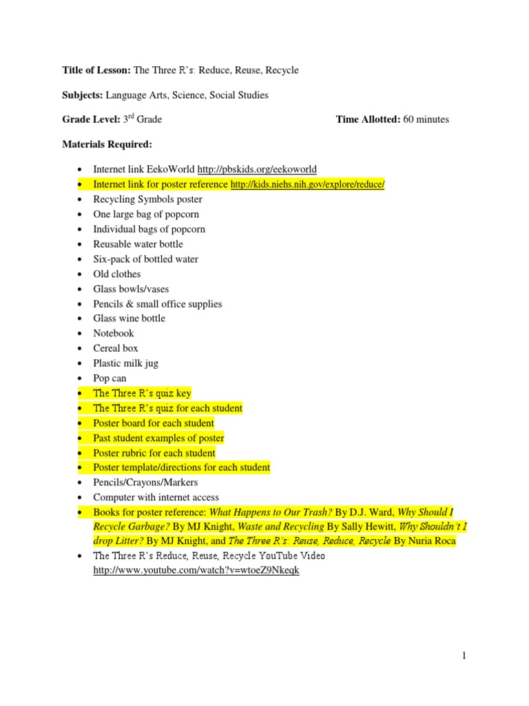 Teaching the Three R's in 3rd Grade | PDF | Recycling | Reuse