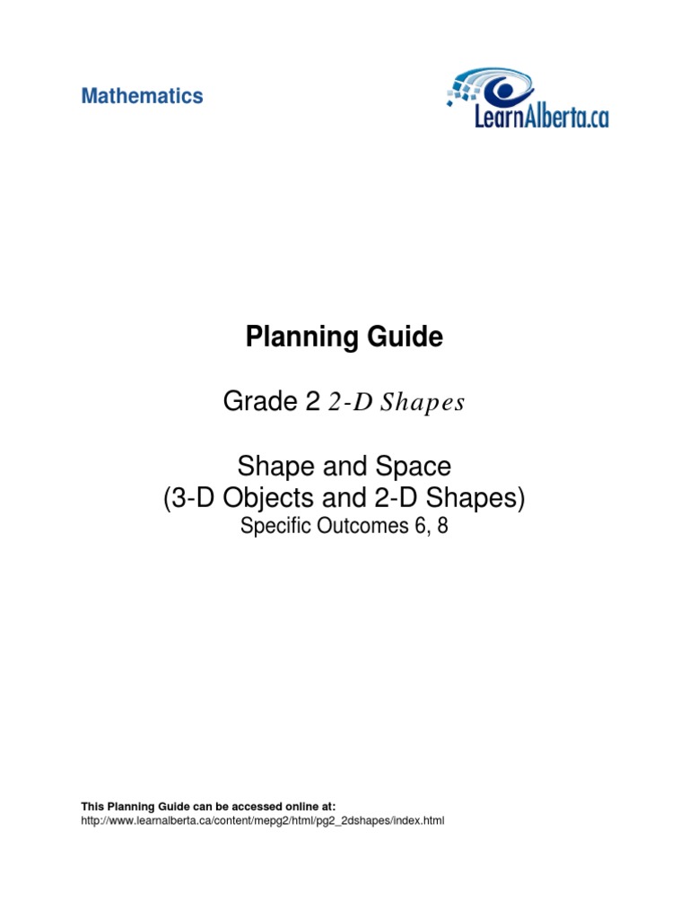 Grade 2 Shape and Space (3-D Objects and 2-D Shapes) : Planning Guide ...