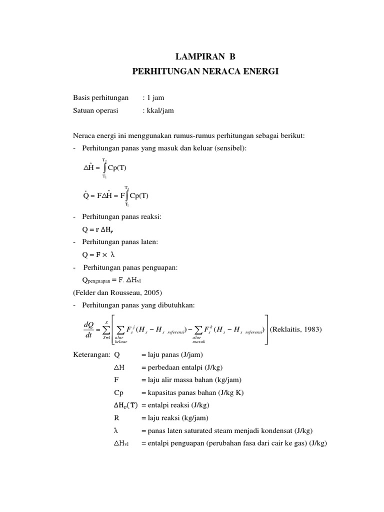 Lampiran B Perhitungan Neraca Energi | PDF