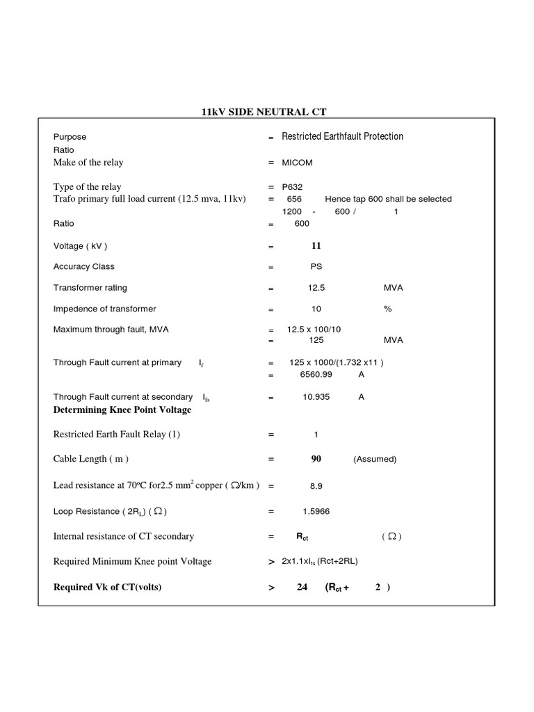 11kv Side NCT Sizing (High Impedance) PDF | PDF