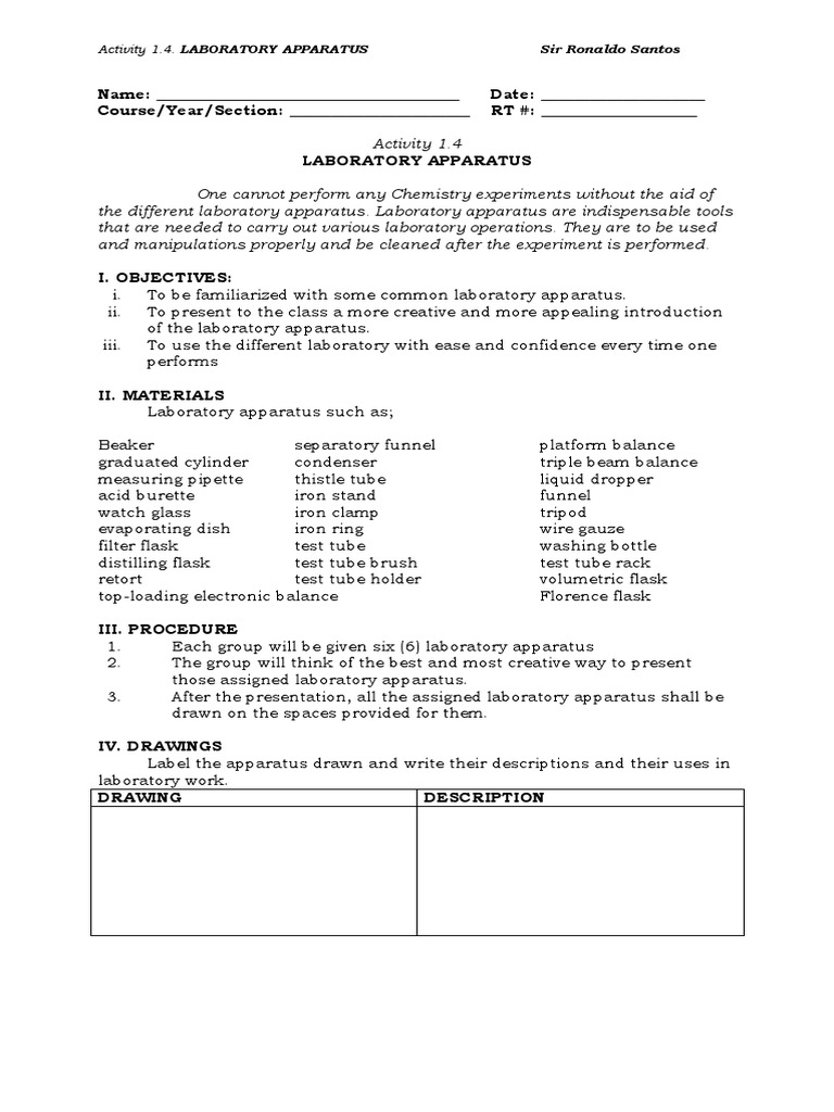 Activity 1.4 Laboratory Apparatus | PDF