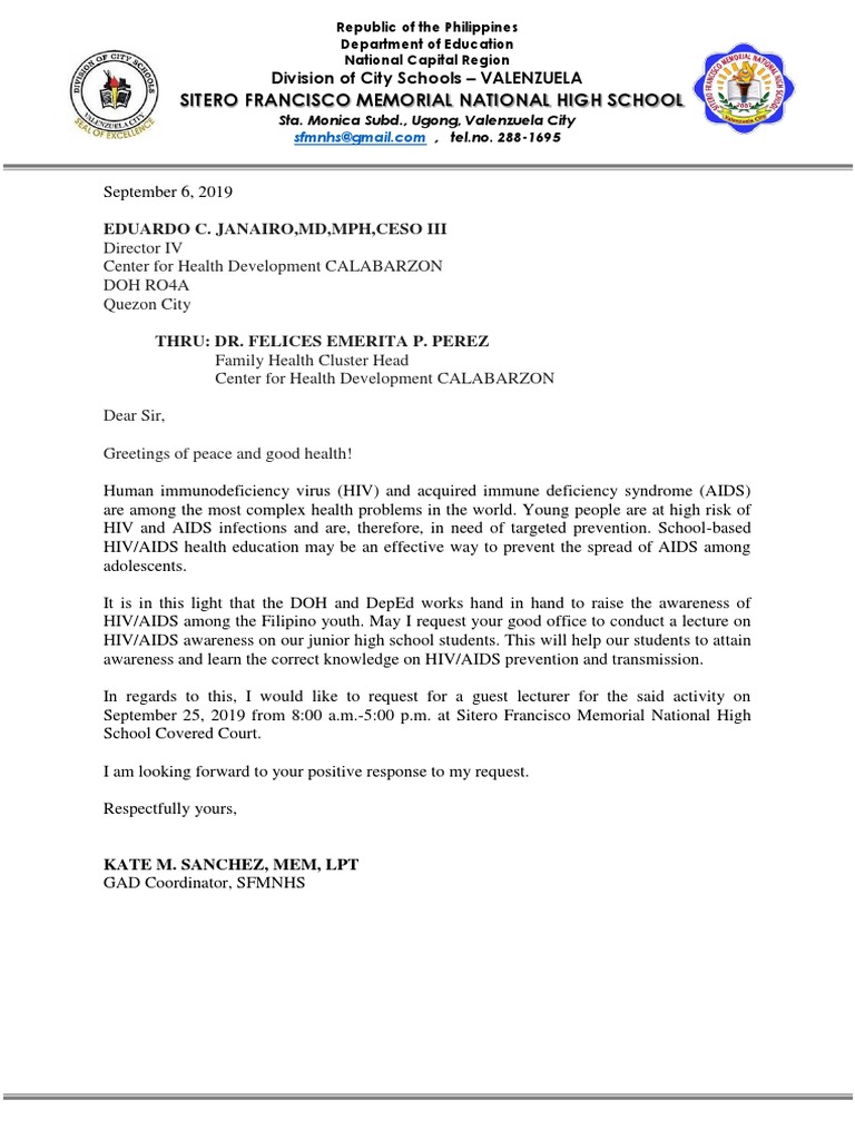 Doh Request Letter (Hiv) | PDF