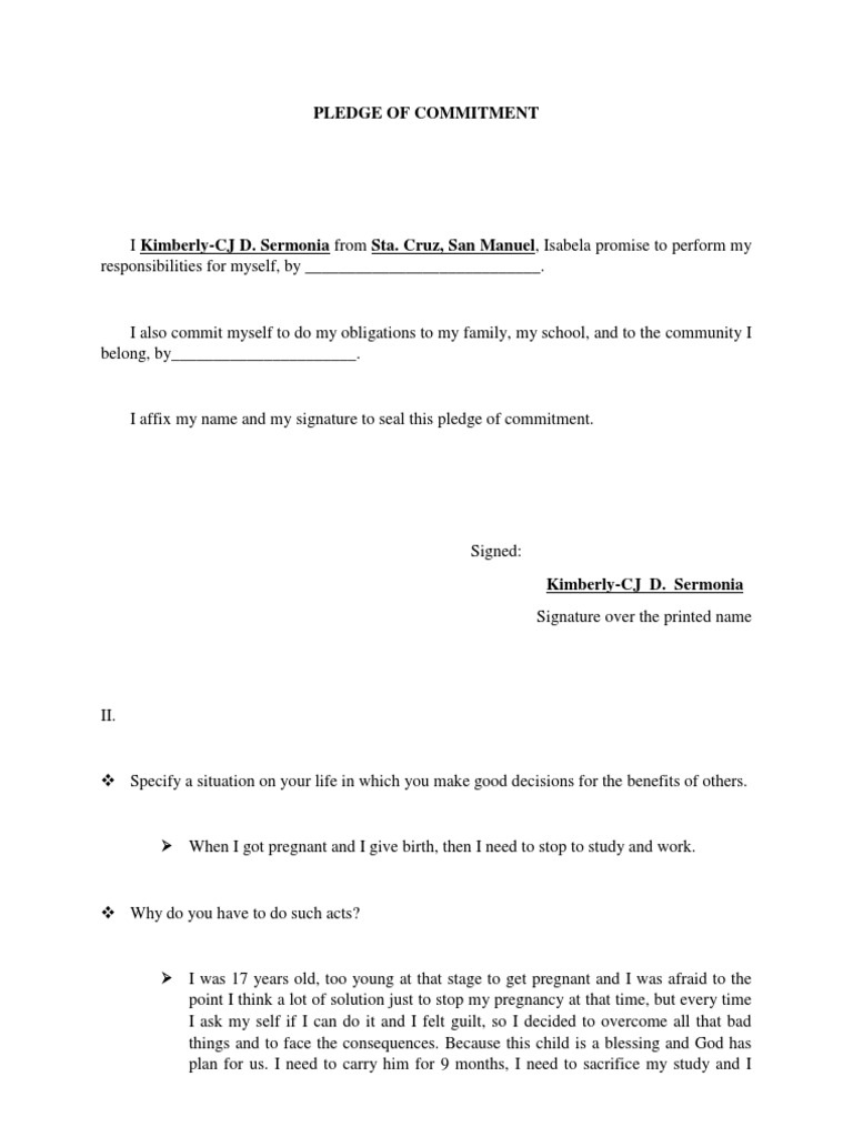 Pledge of Commitment | PDF | Psychological Concepts | Psychology