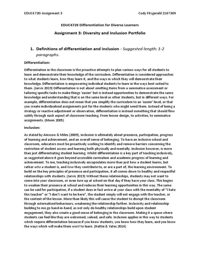 Differentiation Assignment 3 | PDF | Inclusion (Education) | Educational Assessment