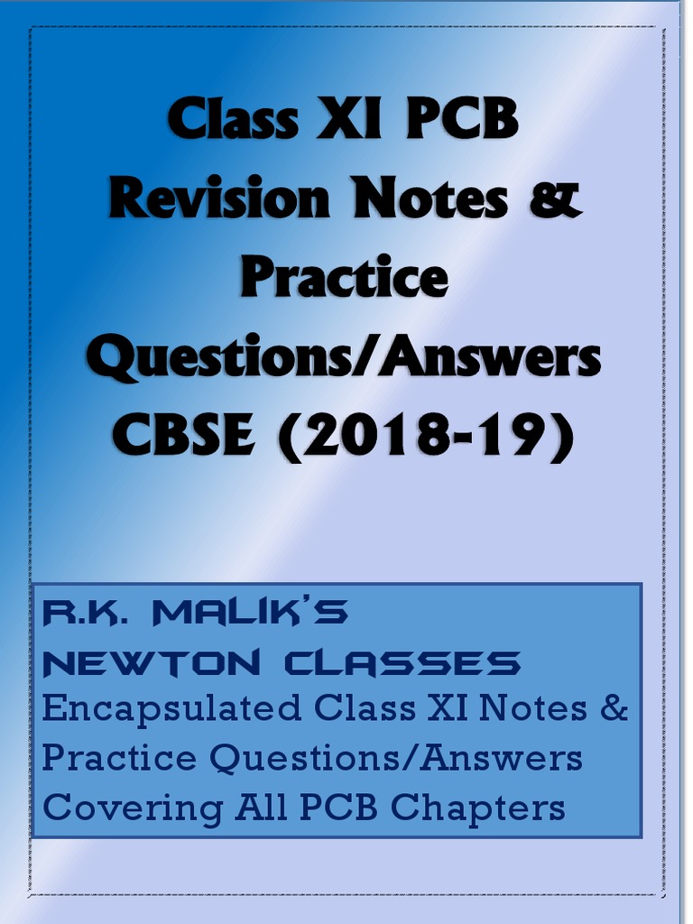 Class XI PCB Revision Notes & Practice Questions/Answers CBSE (2018-19 ...
