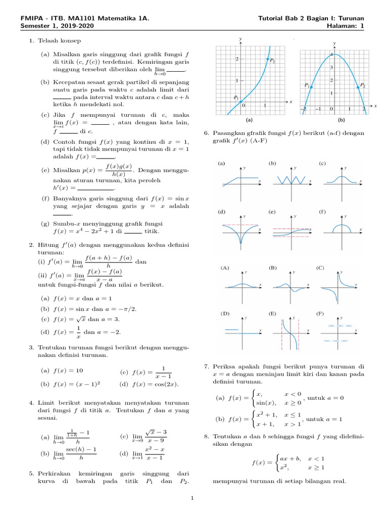 2019 MA1101 Matematika 1A Tutorial Bab 2 Bagian 1 | PDF