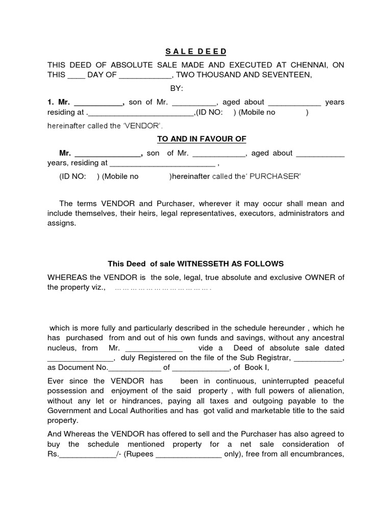 Transfer of Ownership and Sale of Property through Legal Sale Deed ...
