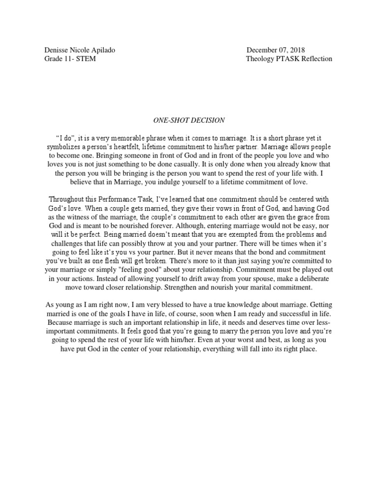 Marriage Reflection Paper | PDF