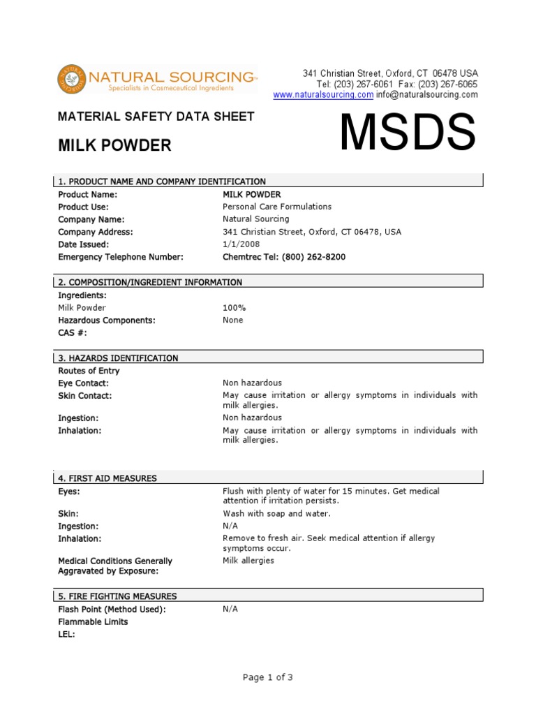 MSDS Milk Powder-1 | PDF | Firefighting | Allergy
