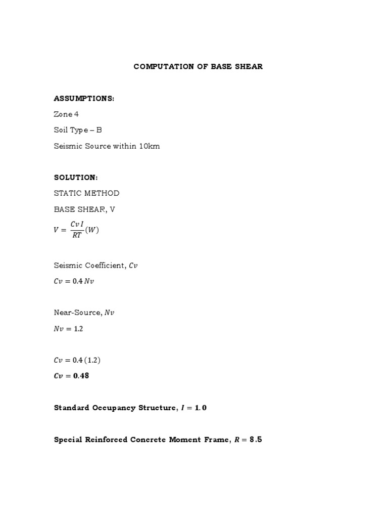 Computation of Base Shear: Zone 4 Soil Type - B Seismic Source Within ...