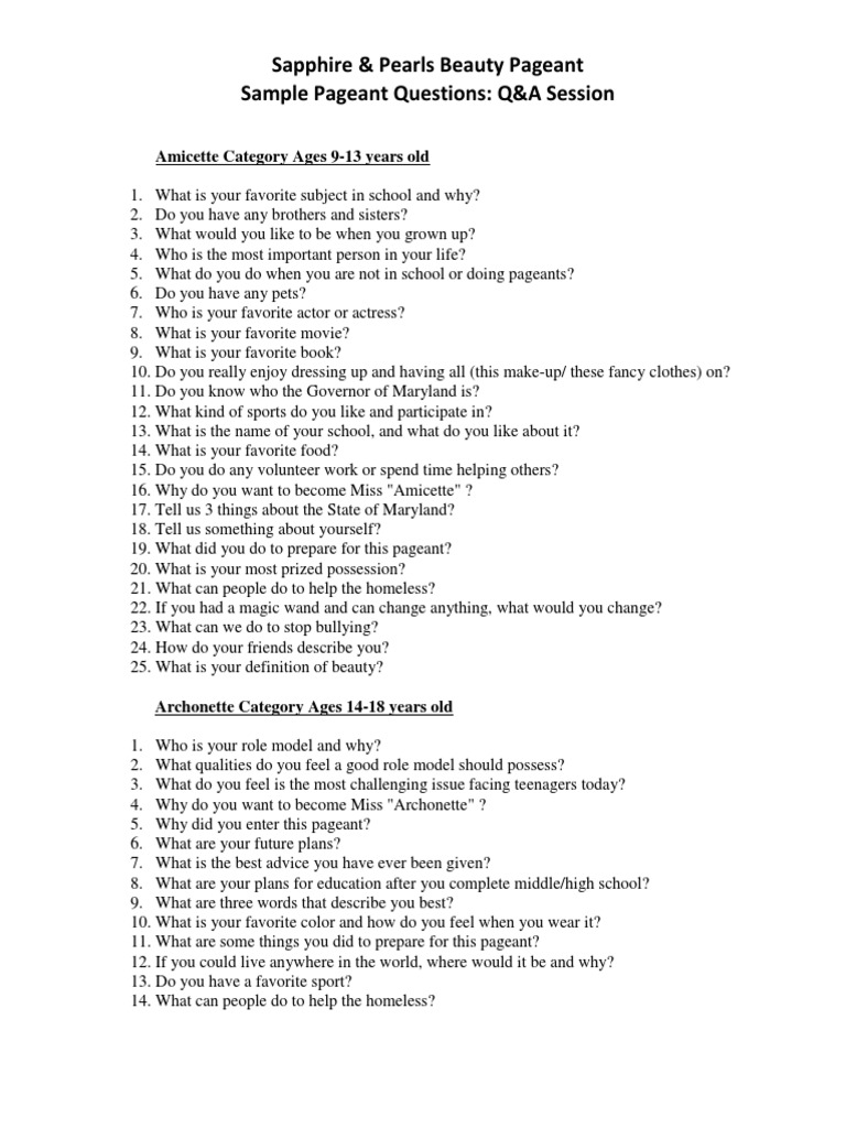 Sample Pageant Questions | PDF