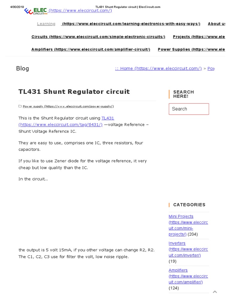 TL431 Shunt Regulator Circuit | PDF | Electronic Circuits | Power Supply