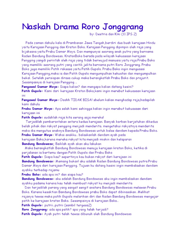 Naskah Drama Roro Jonggrang | PDF