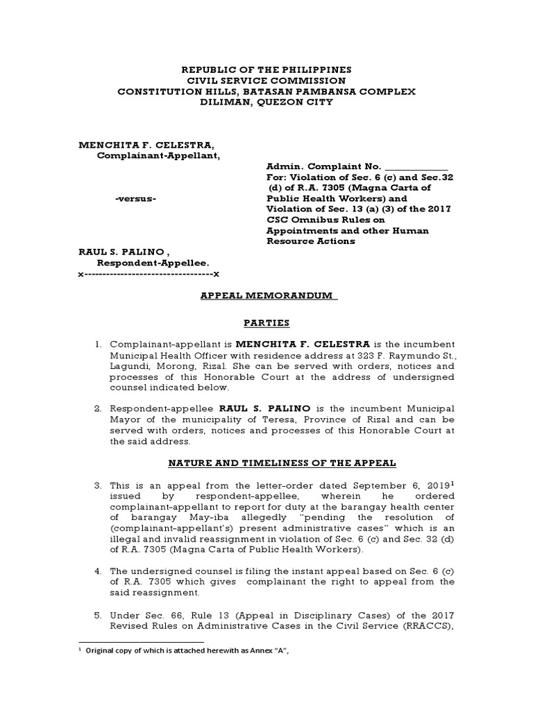 Appeal Memorandum - CSC (Celestra vs. Paulino) | PDF | U.S. Securities ...