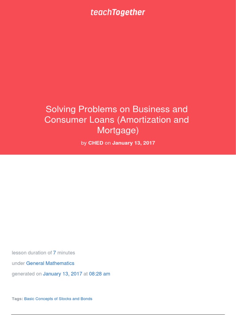 Solving Problems On Business and Consumer Loans (Amortization and ...