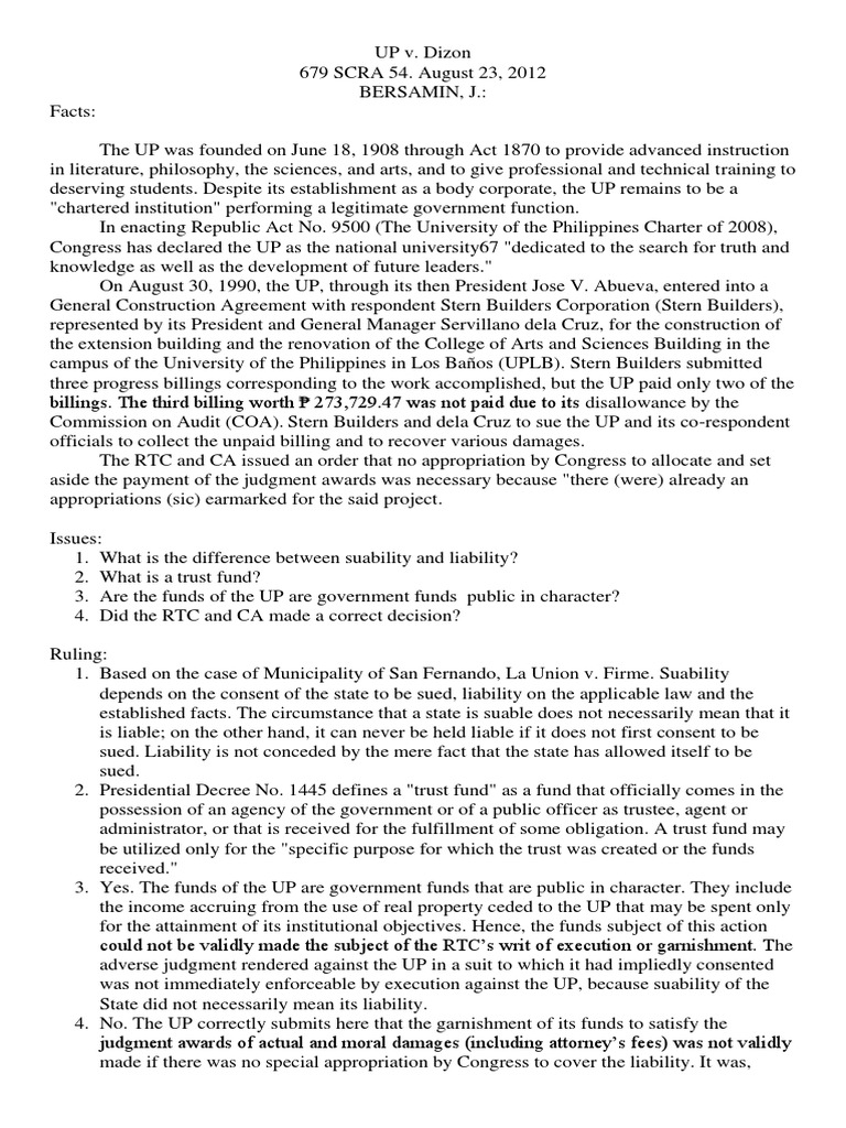 UP v. Dizon | PDF | Trust Law | Lawsuit