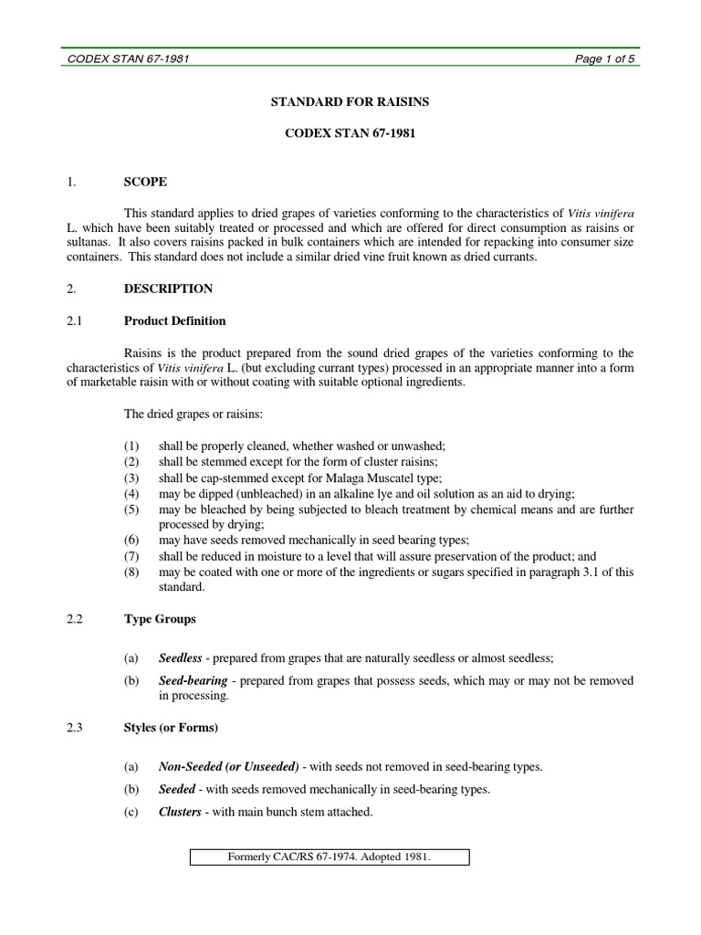 CXS 067e PDF | PDF | Raisin | Grape