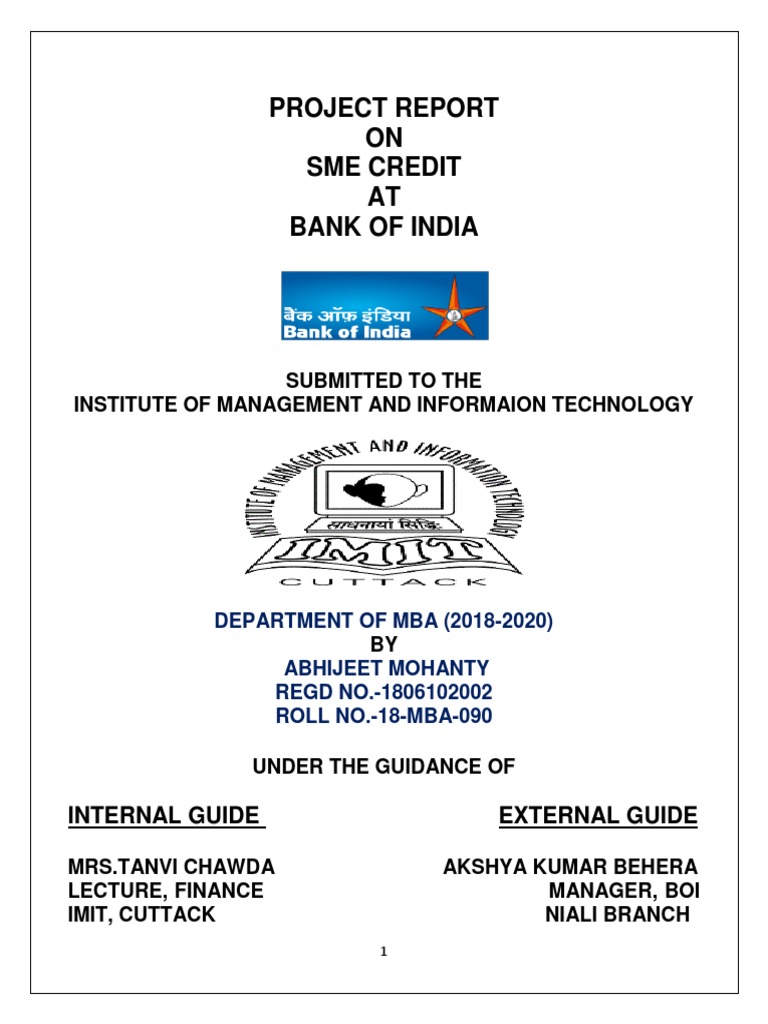 Project Report ON Sme Credit AT Bank of India: Internal Guide External ...
