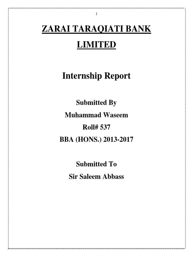 ZTBL Internship Report Overview | PDF | Banks | Human Resources