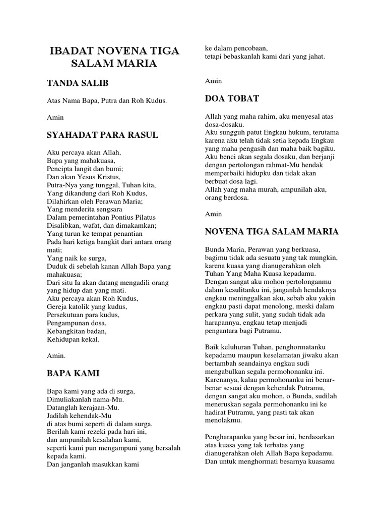 Ibadat Novena Tiga Salam Maria | PDF
