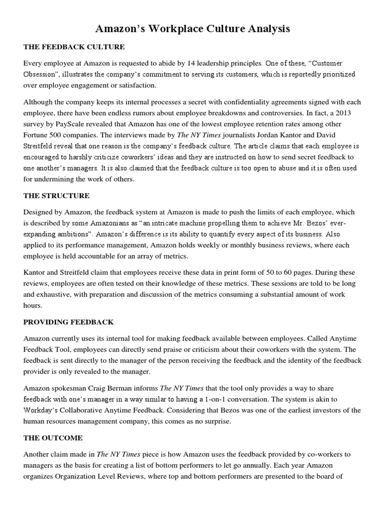 Amazon's Workplace Culture Analysis | PDF | Human Resources | Human ...